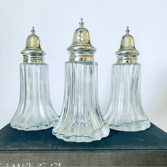 Dining | Vintage Silver Top Salt And Pepper Shakers Set Of 3 Fluted ...